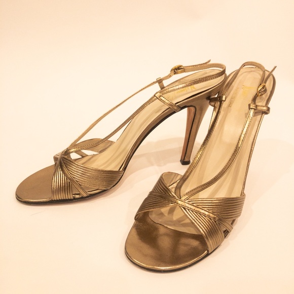 Neiman Marcus | Shoes | Neiman Marcus Metallic Gold Strappy High Heels ...